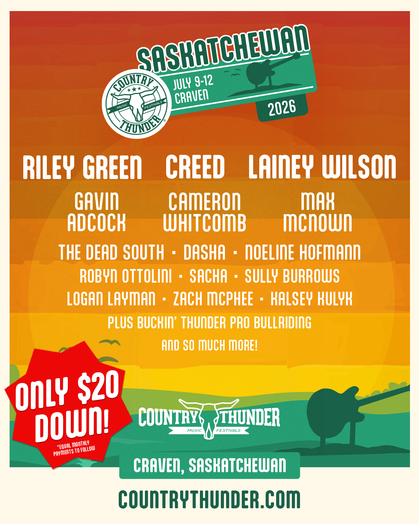 Country Thunder Saskatchewan 2026 Lineup and Tickets